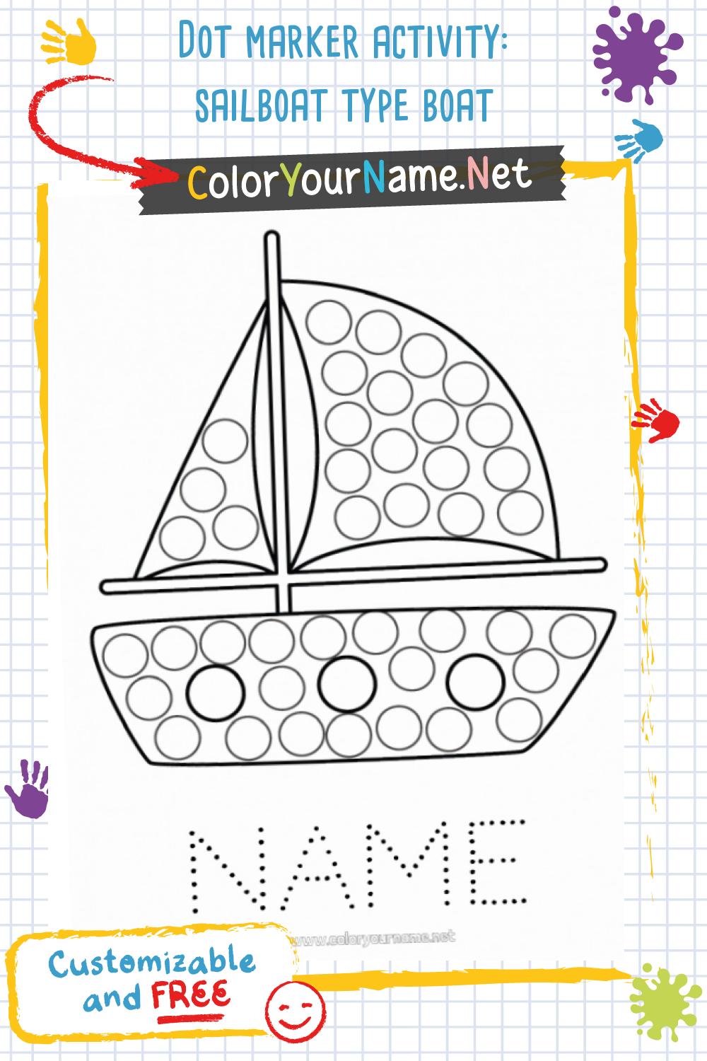 Dot marker activity: sailboat type boat