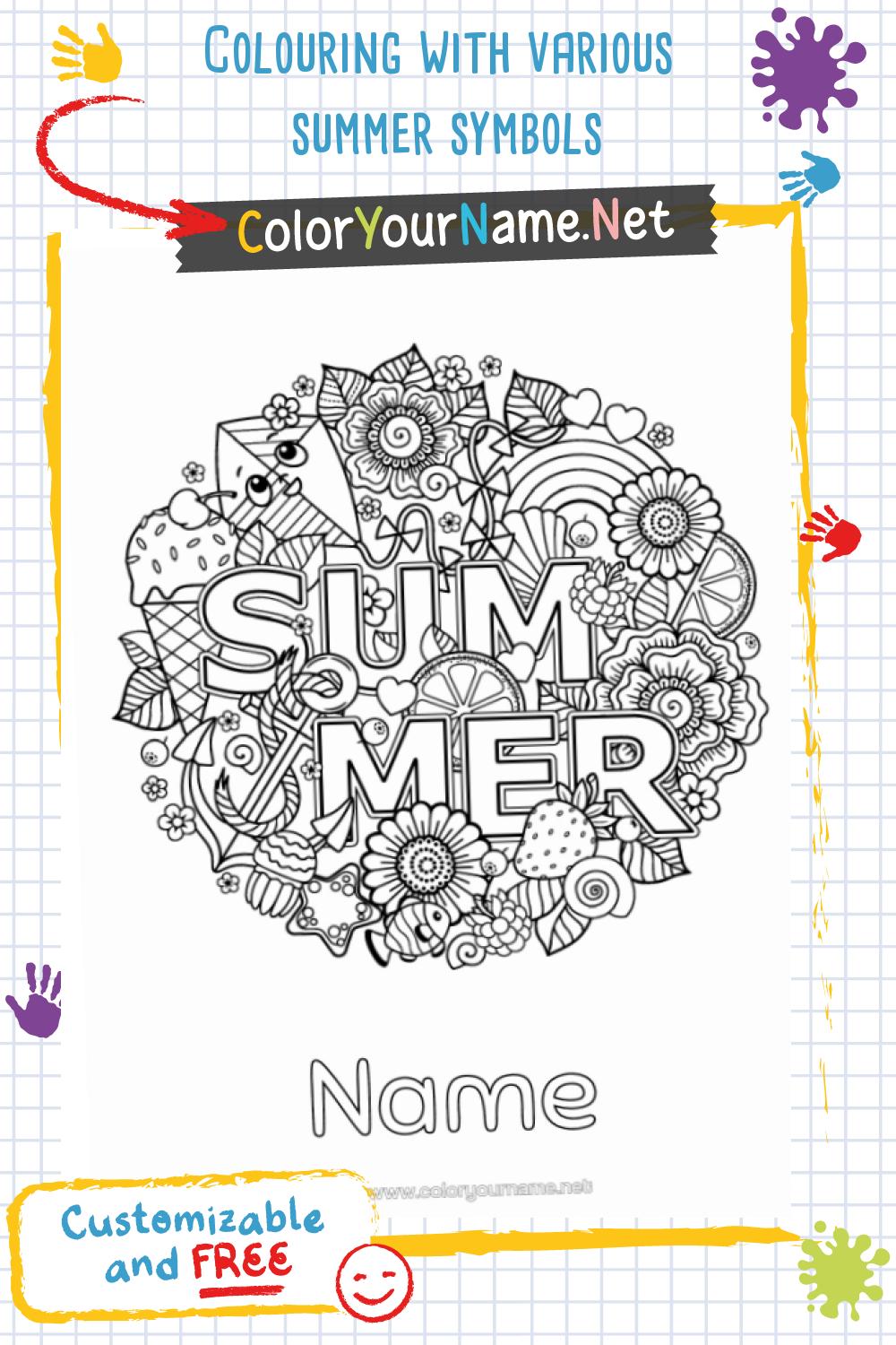 Colouring with various summer symbols
