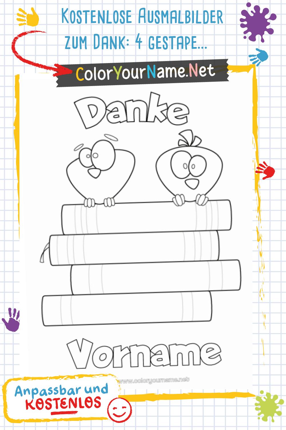 Kostenlose Ausmalbilder zum Dank: 4 gestapelte Bücher, lustige Vögel ...