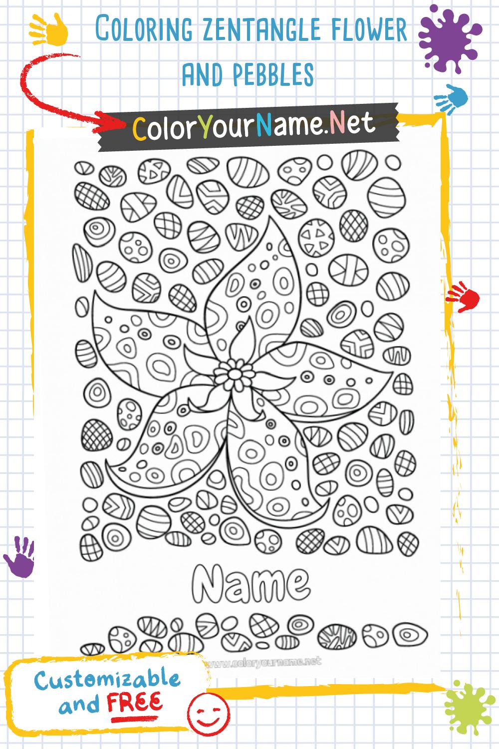 Coloring zentangle flower and pebbles