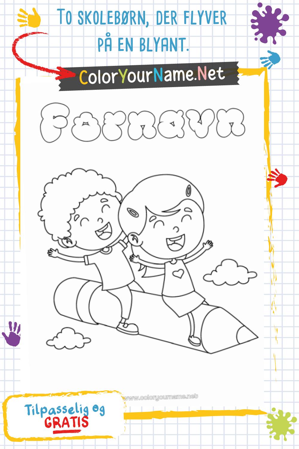 To skolebørn, der flyver på en blyant.