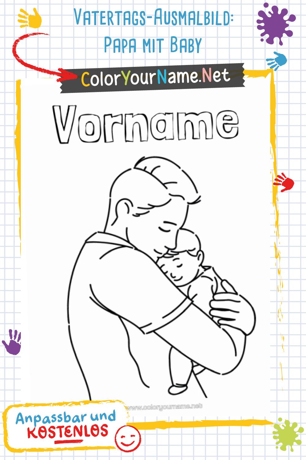 Vatertags-Ausmalbild: Papa mit Baby