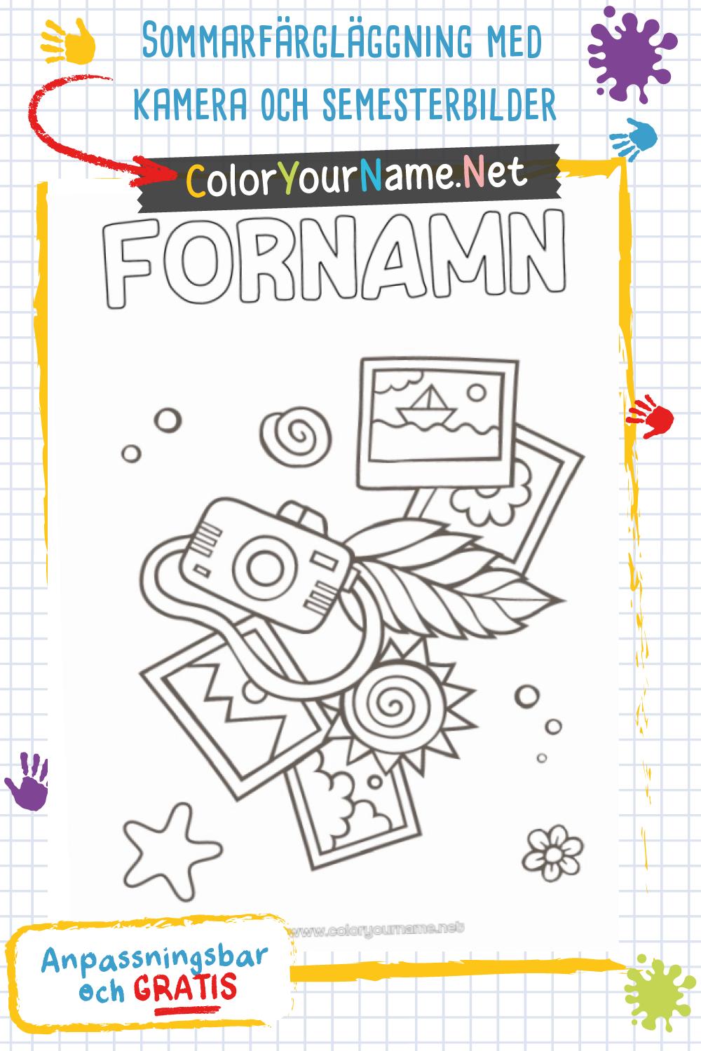 Sommarfärgläggning med kamera och semesterbilder