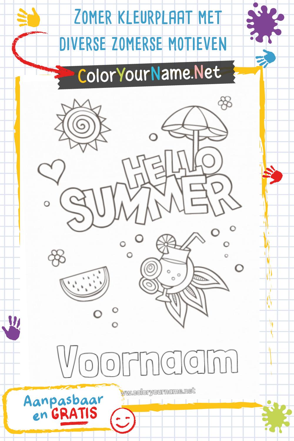 Zomer kleurplaat met diverse zomerse motieven