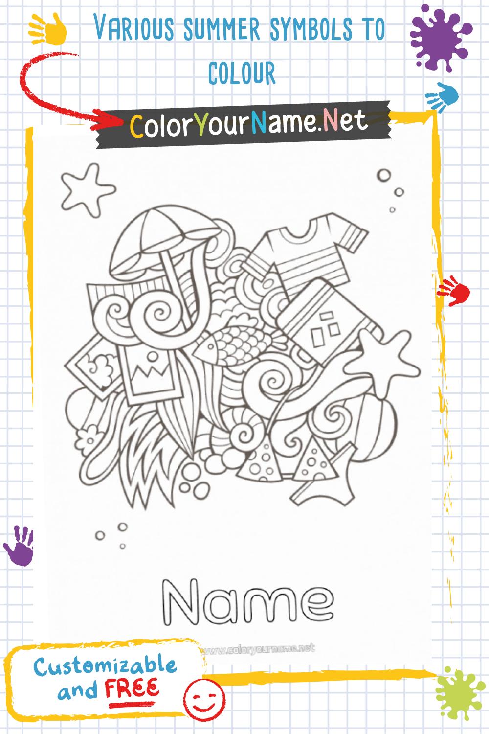 Various summer symbols to colour