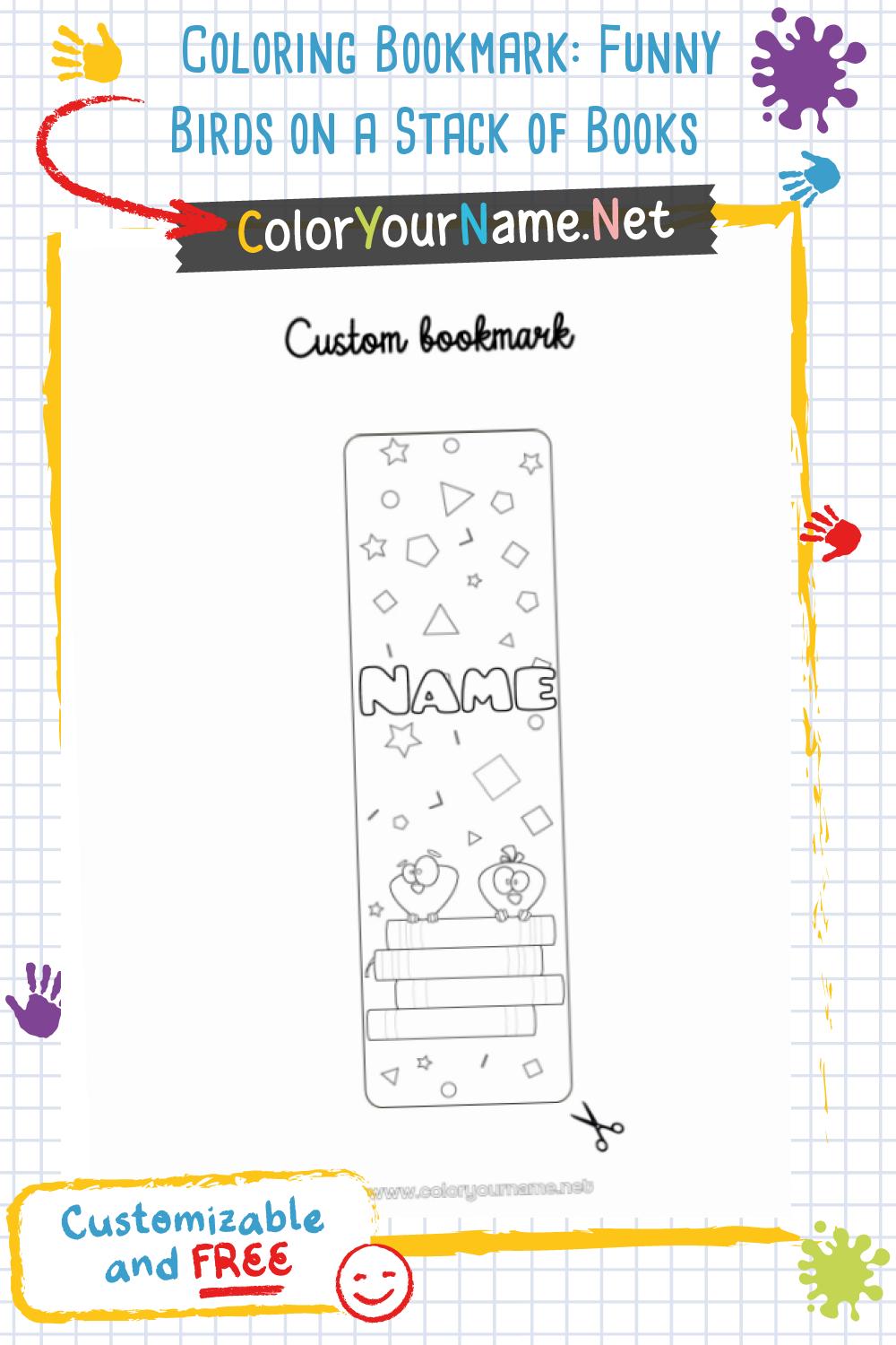 Coloring Bookmark: Funny Birds on a Stack of Books