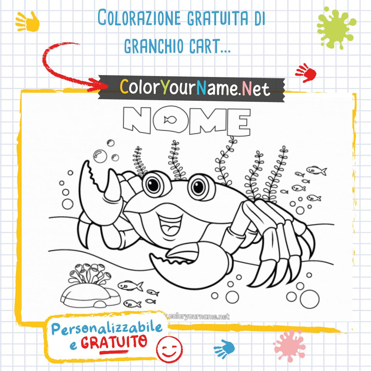 Colorazione gratuita di granchio cartoon sottomarino