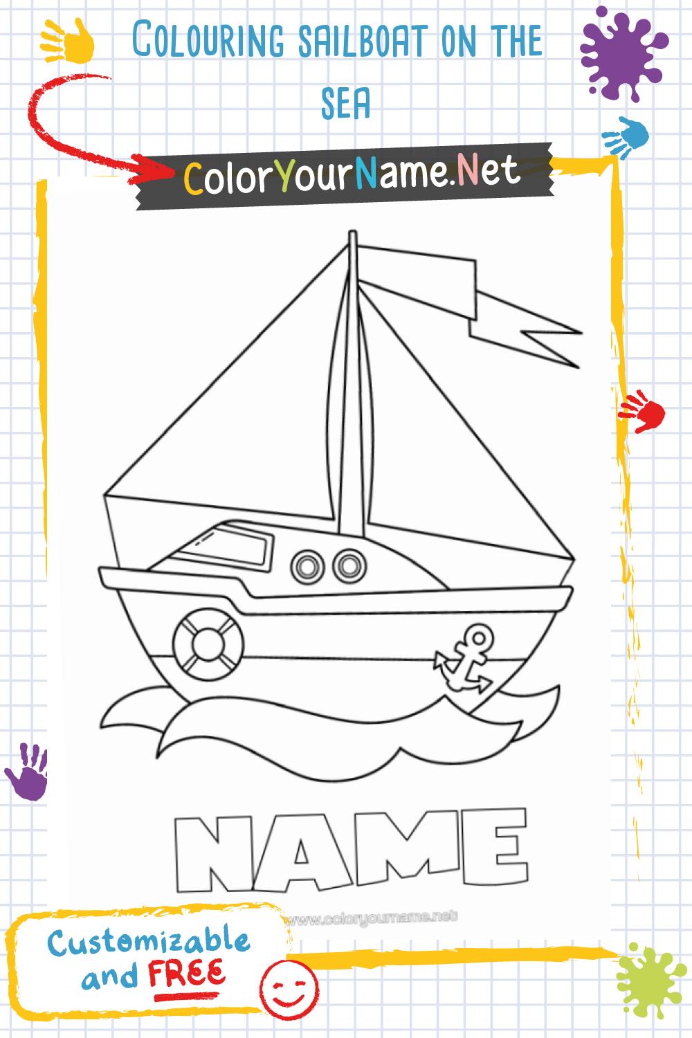 Colouring sailboat on the sea