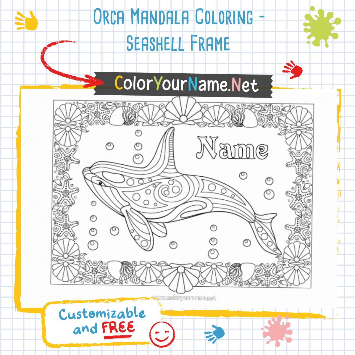 Orca Mandala Coloring - Seashell Frame