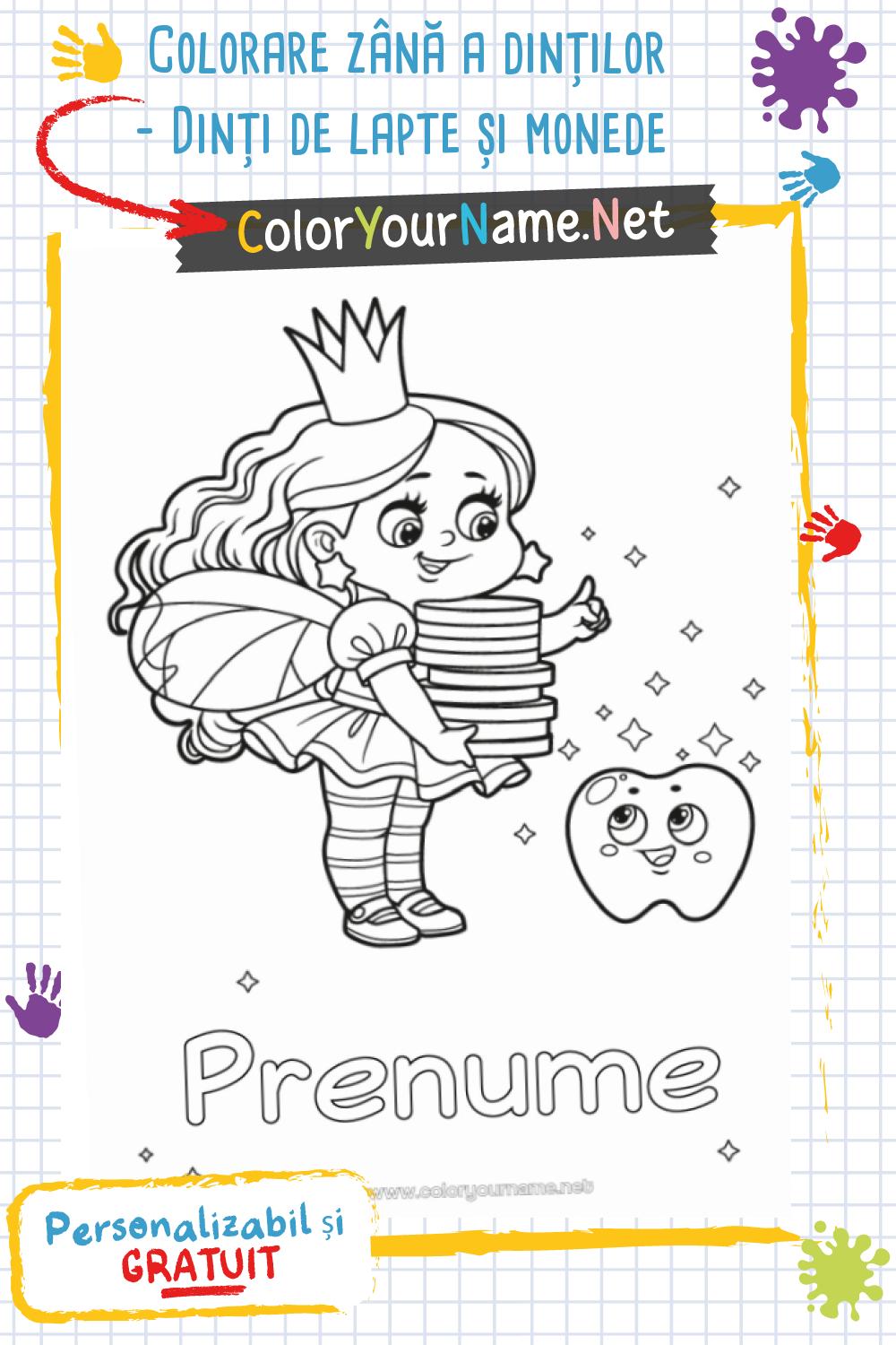 Colorare zână a dinților - Dinți de lapte și monede