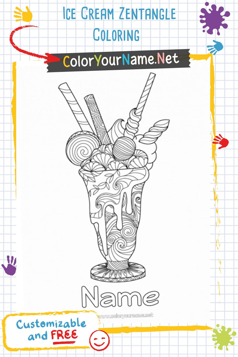Ice Cream Zentangle Coloring