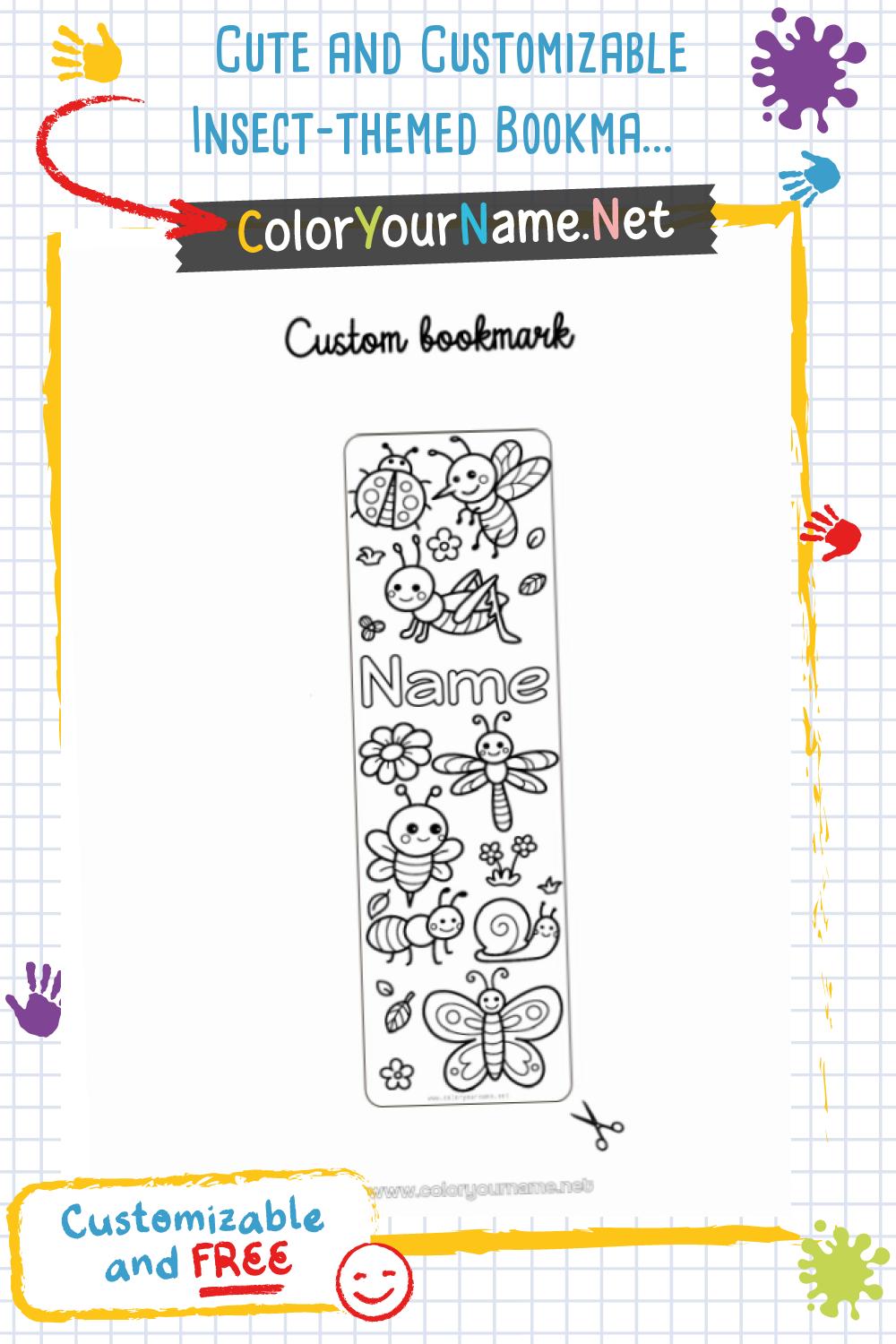 Cute and Customizable Insect-themed Bookmark: Free Printable