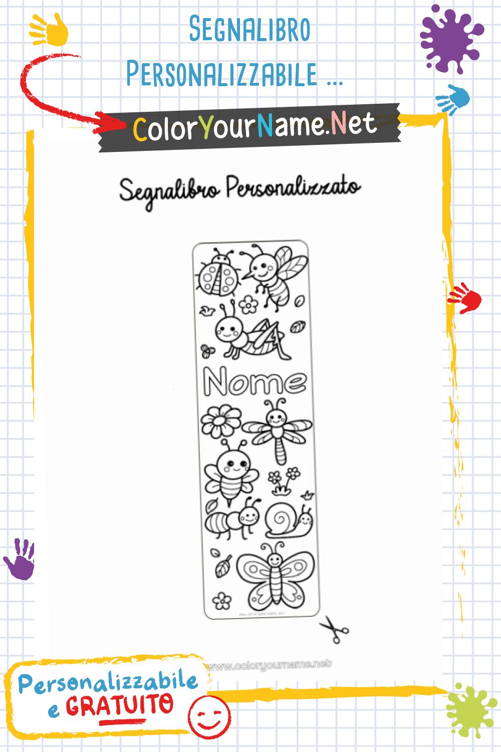 Segnalibro Personalizzabile con Insetti Carini: Colorare Gratis