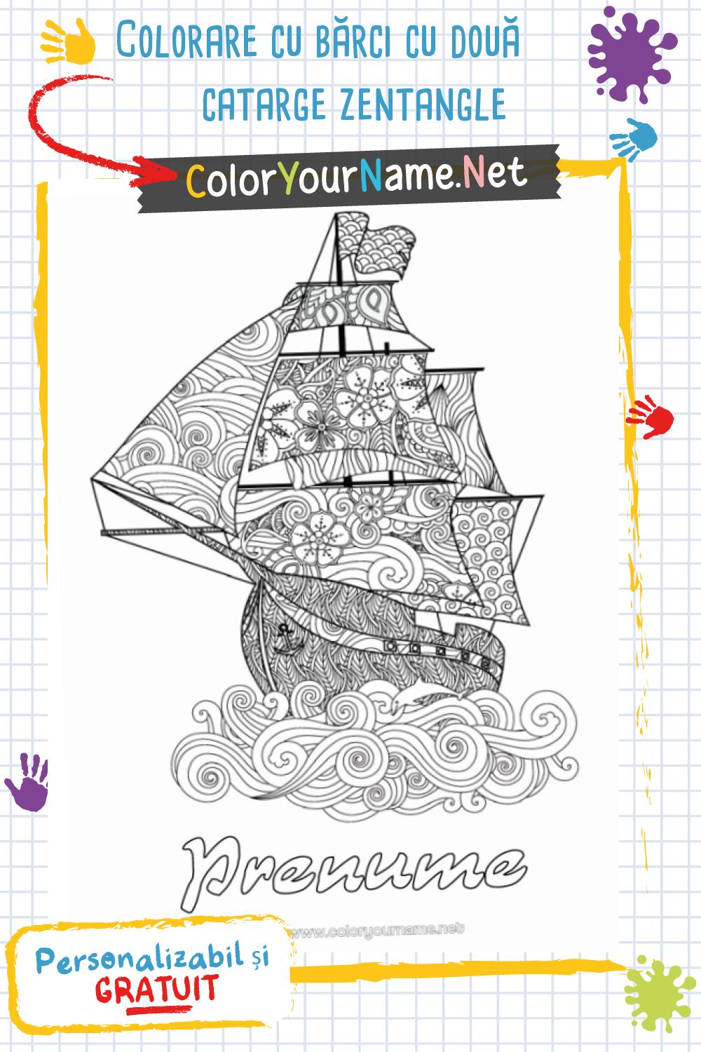 Colorare cu bărci cu două catarge zentangle