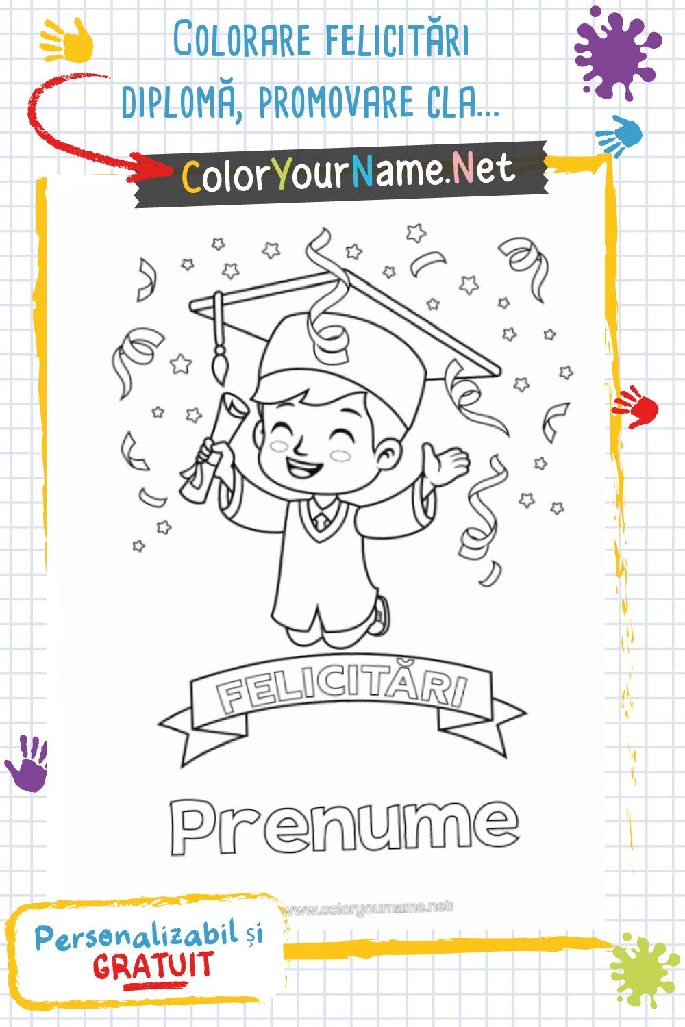 Colorare felicitări diplomă, promovare clasă superioară.