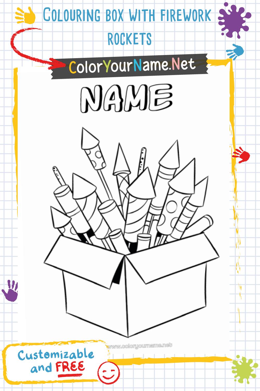 Colouring box with firework rockets