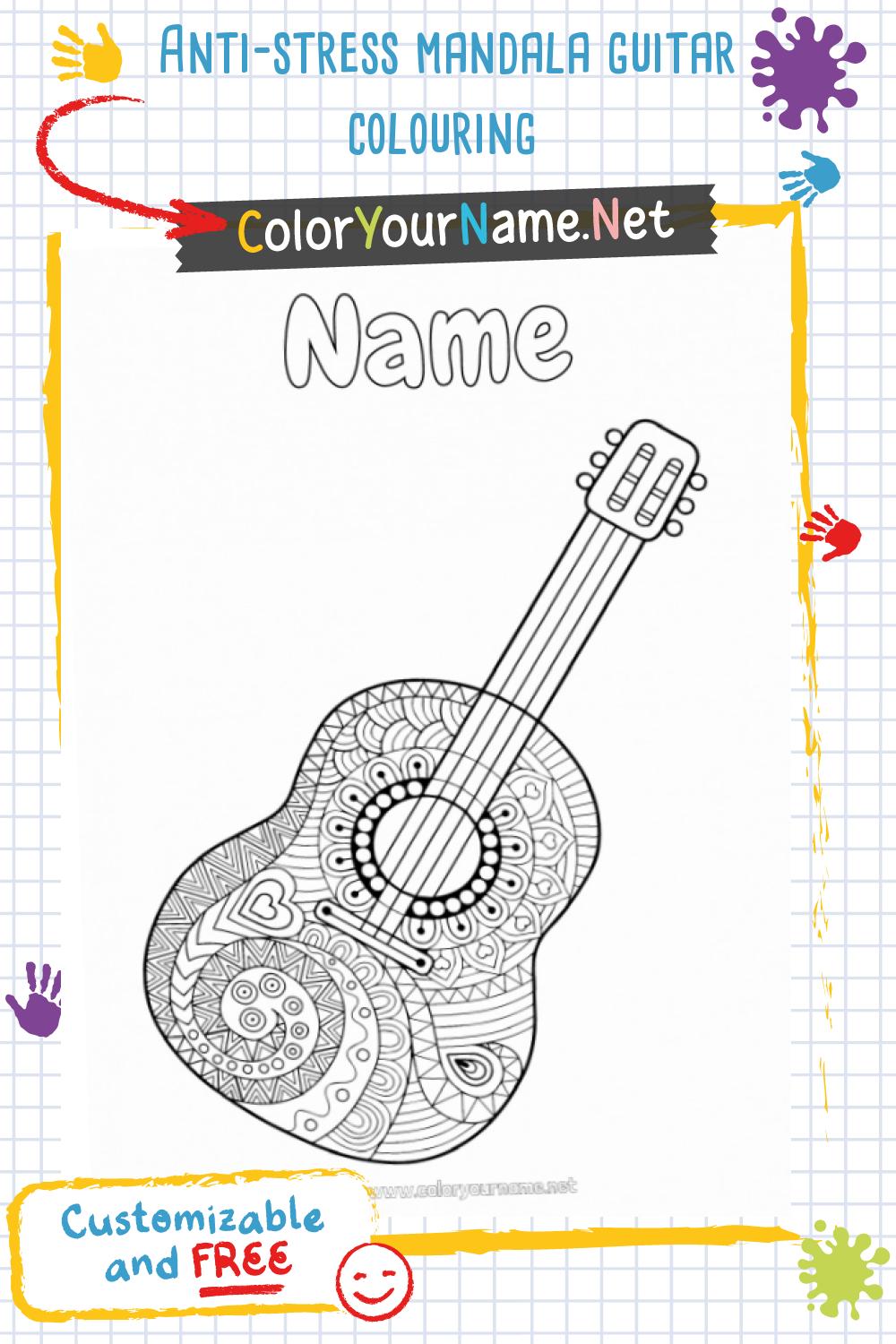 Anti-stress mandala guitar colouring