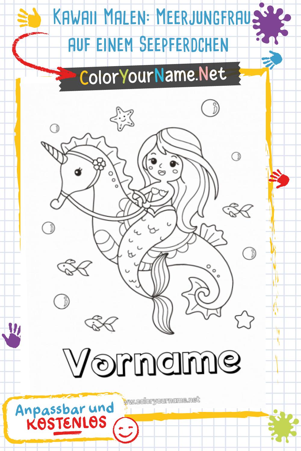 Kawaii Malen: Meerjungfrau auf einem Seepferdchen