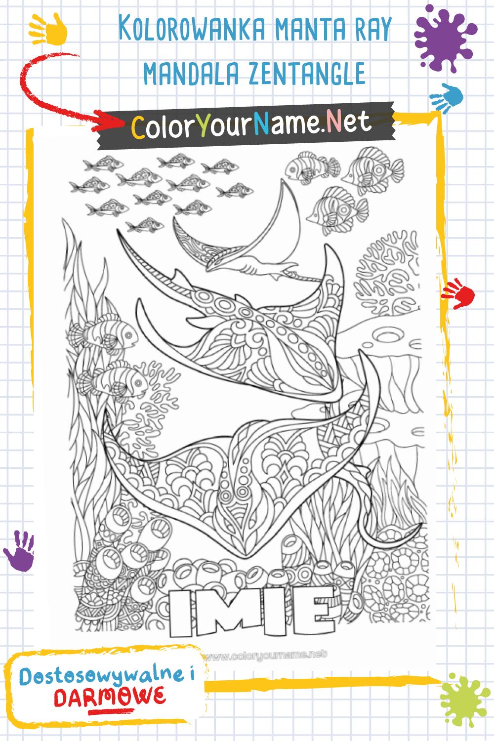 Kolorowanka manta ray mandala zentangle