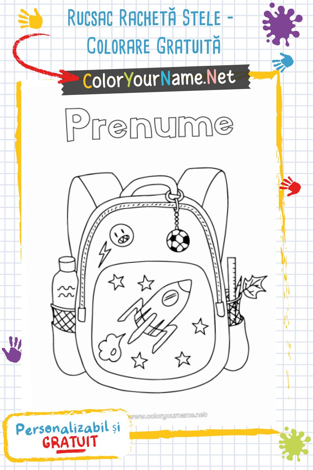 Rucsac Rachetă Stele - Colorare Gratuită