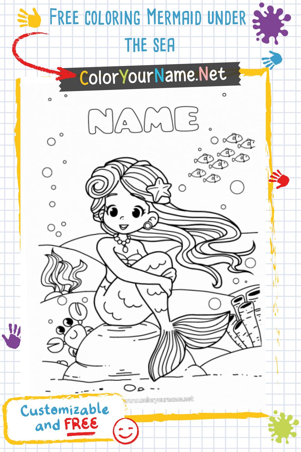 Free coloring Mermaid under the sea