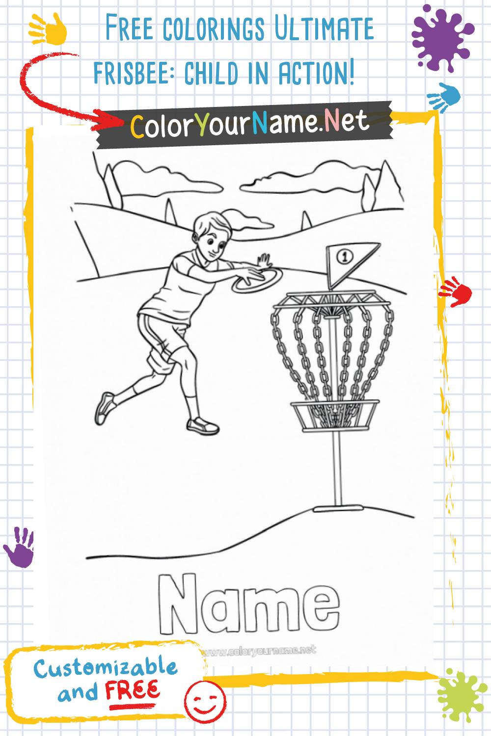 Free colorings Ultimate frisbee: child in action!