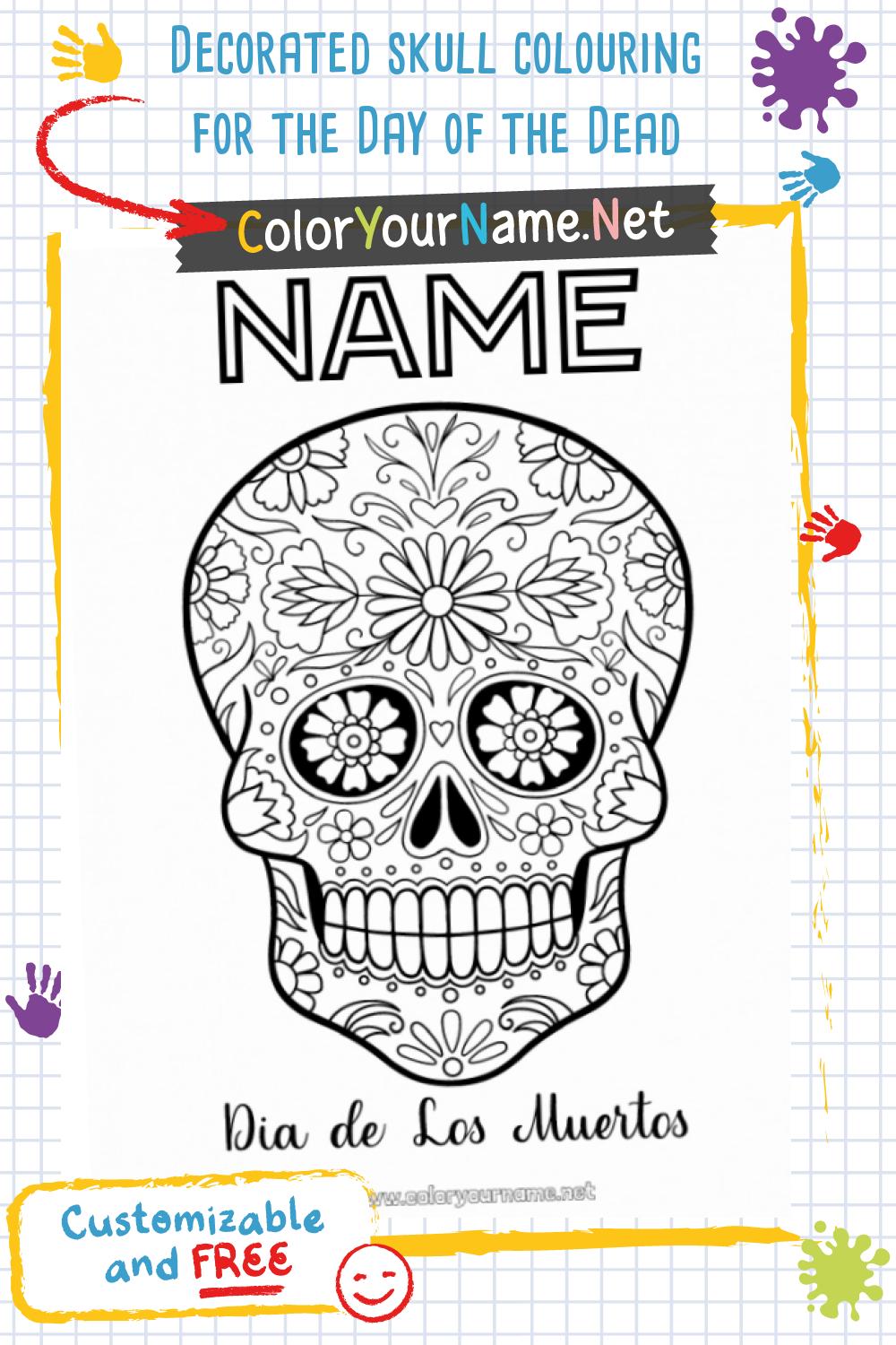 Decorated skull colouring for the Day of the Dead