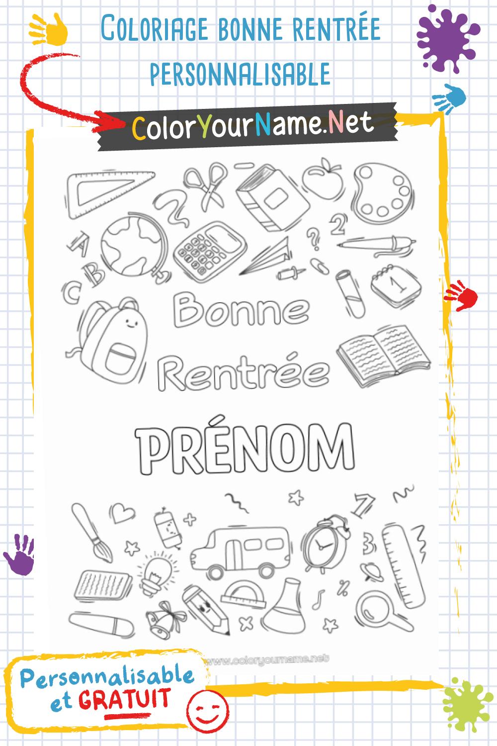 Coloriage bonne rentrée personnalisable