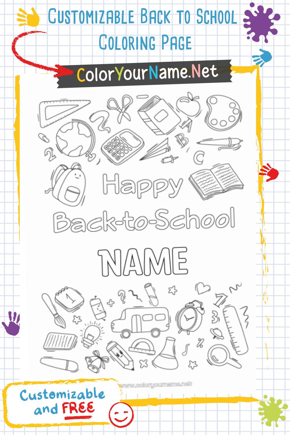 Customizable Back to School Coloring Page