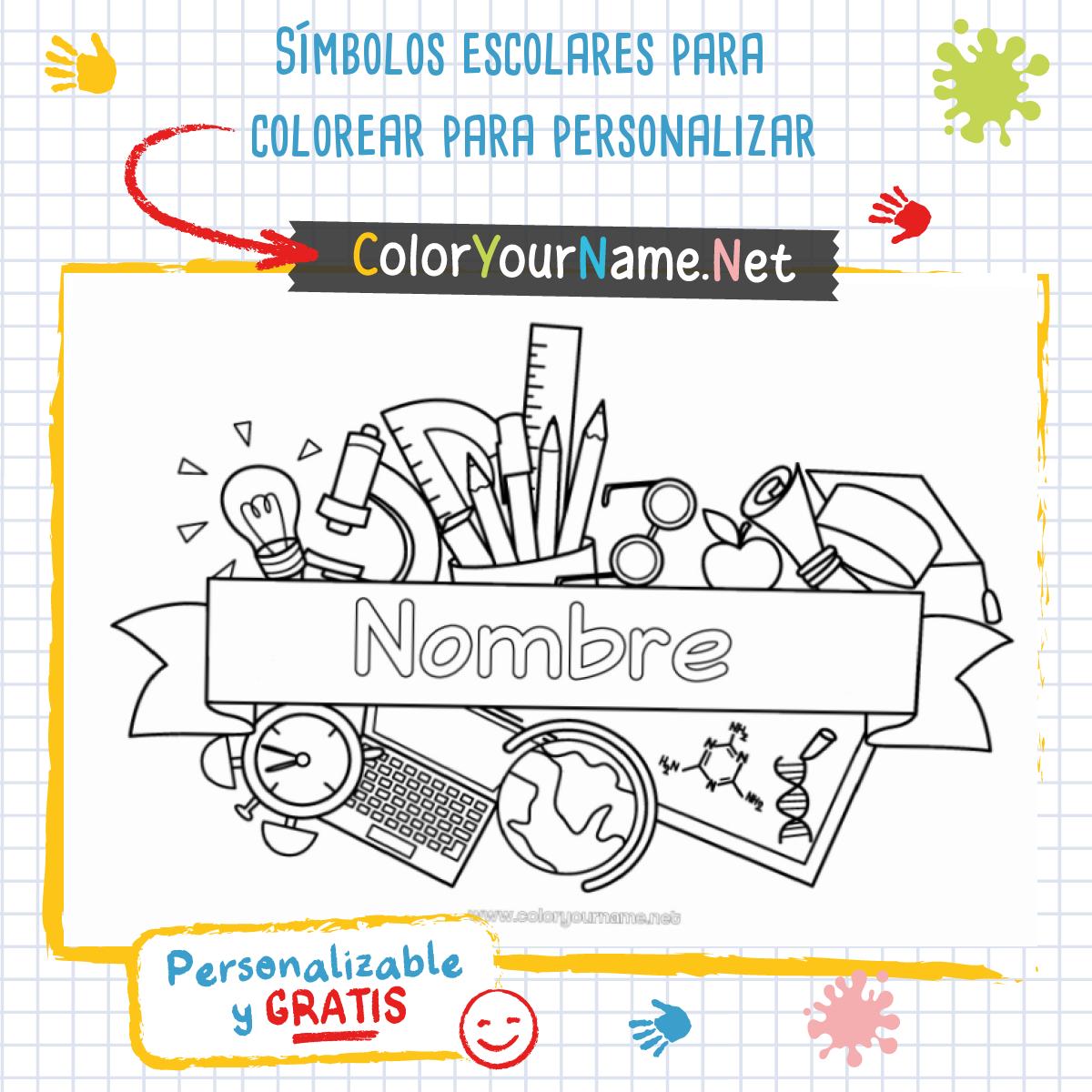 Símbolos escolares para colorear para personalizar