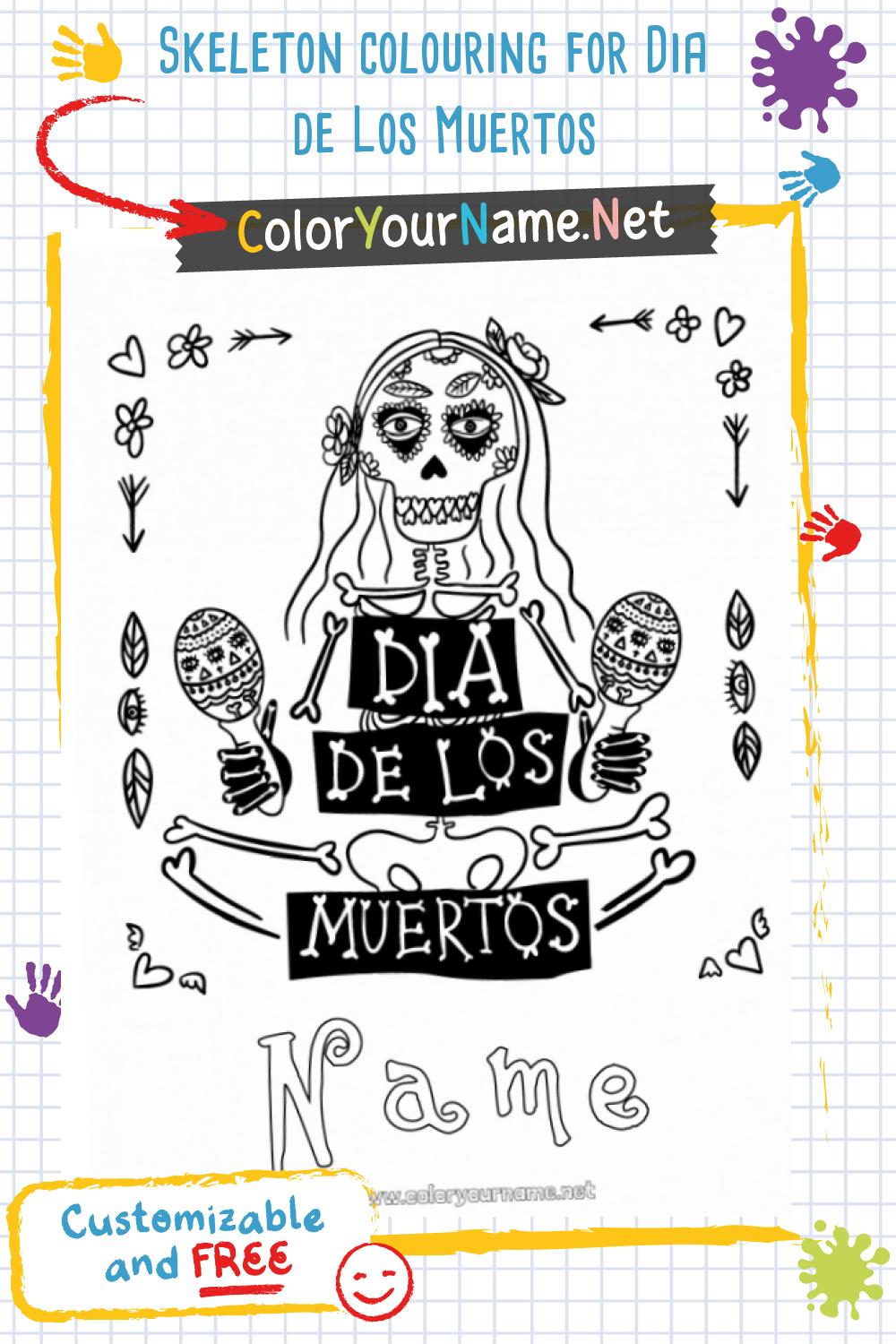 Skeleton colouring for Dia de Los Muertos