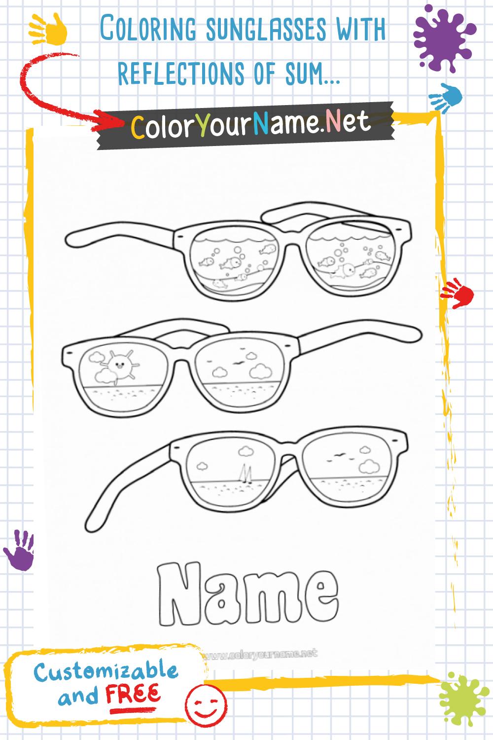 Coloring sunglasses with reflections of summer scenes