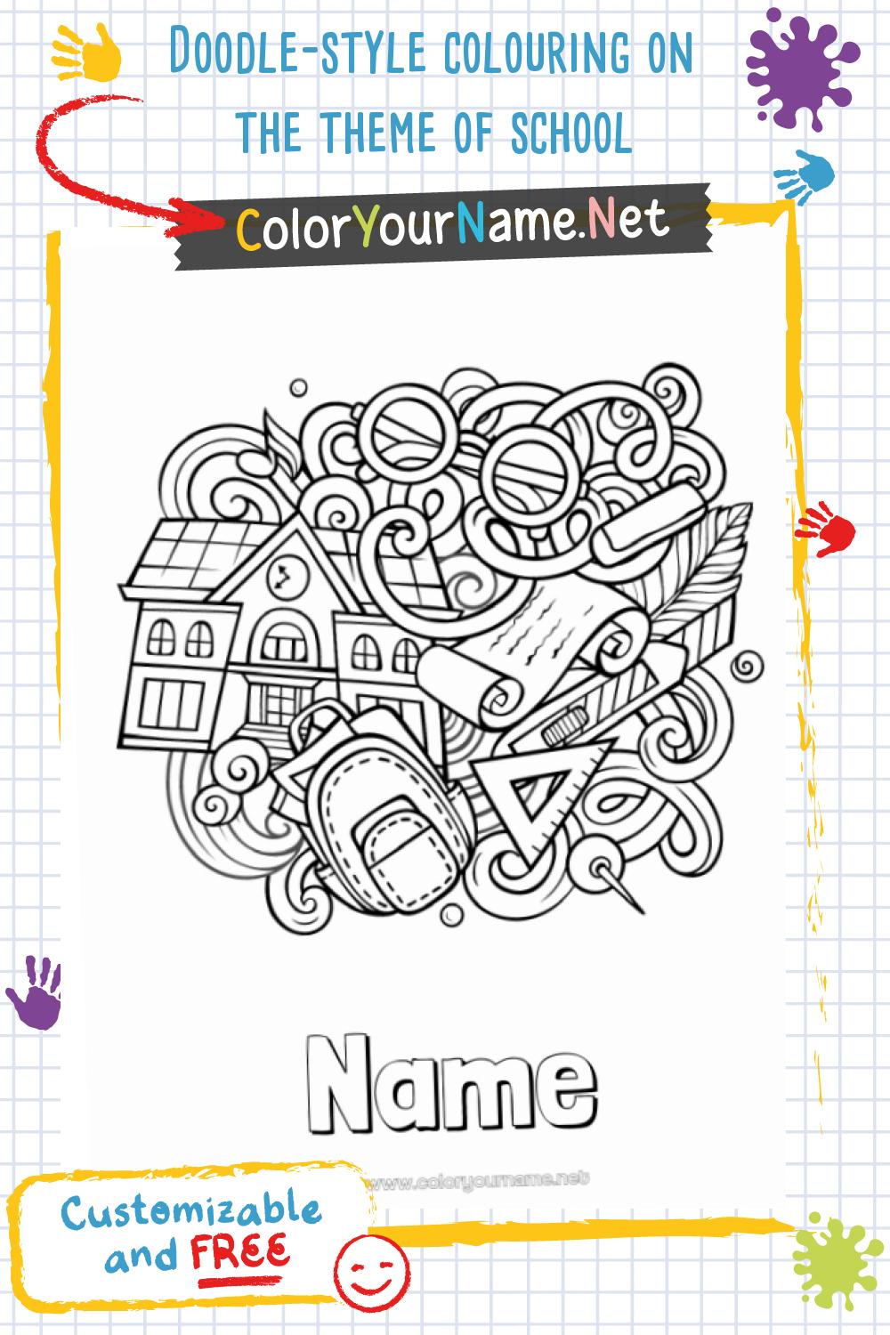 Doodle-style colouring on the theme of school