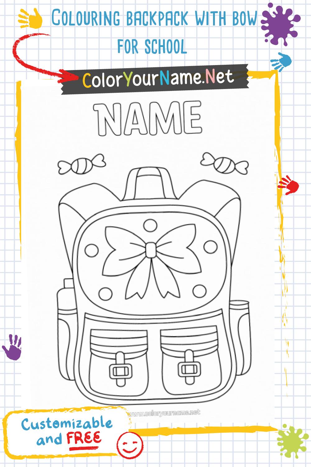 Colouring backpack with bow for school
