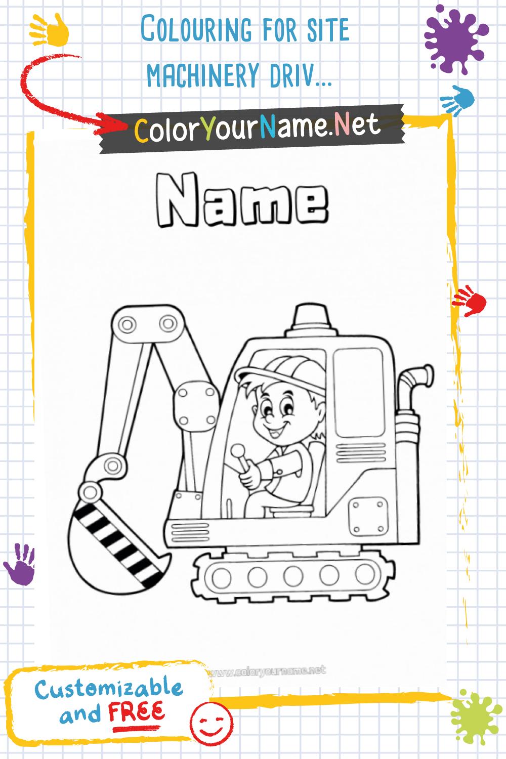 Colouring for site machinery driver, excavator