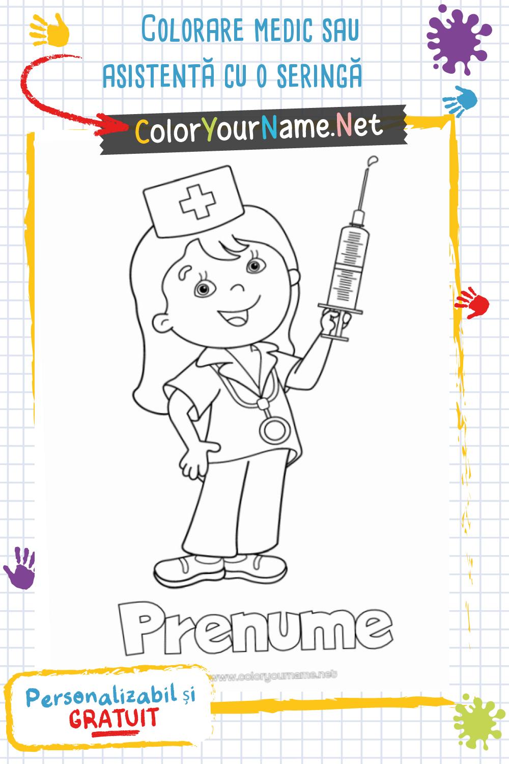 Colorare medic sau asistentă cu o seringă