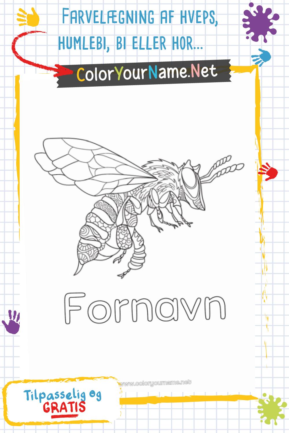 Farvelægning af hveps, humlebi, bi eller hornet zentangle