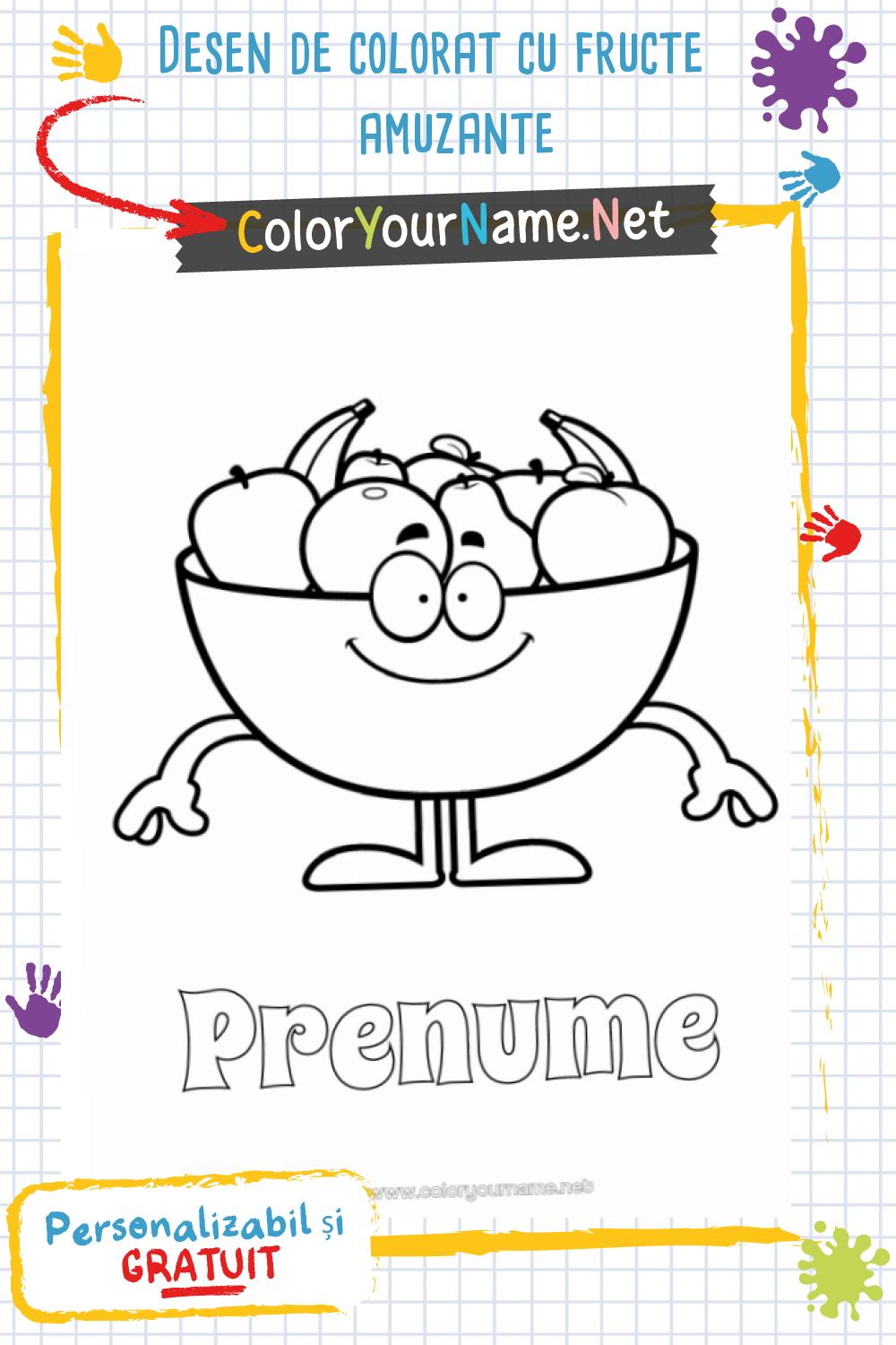 Desen de colorat cu fructe amuzante