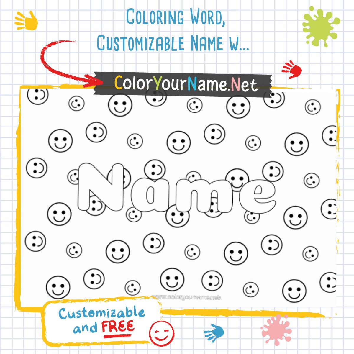 Coloring Word, Customizable Name with Happy Smilies