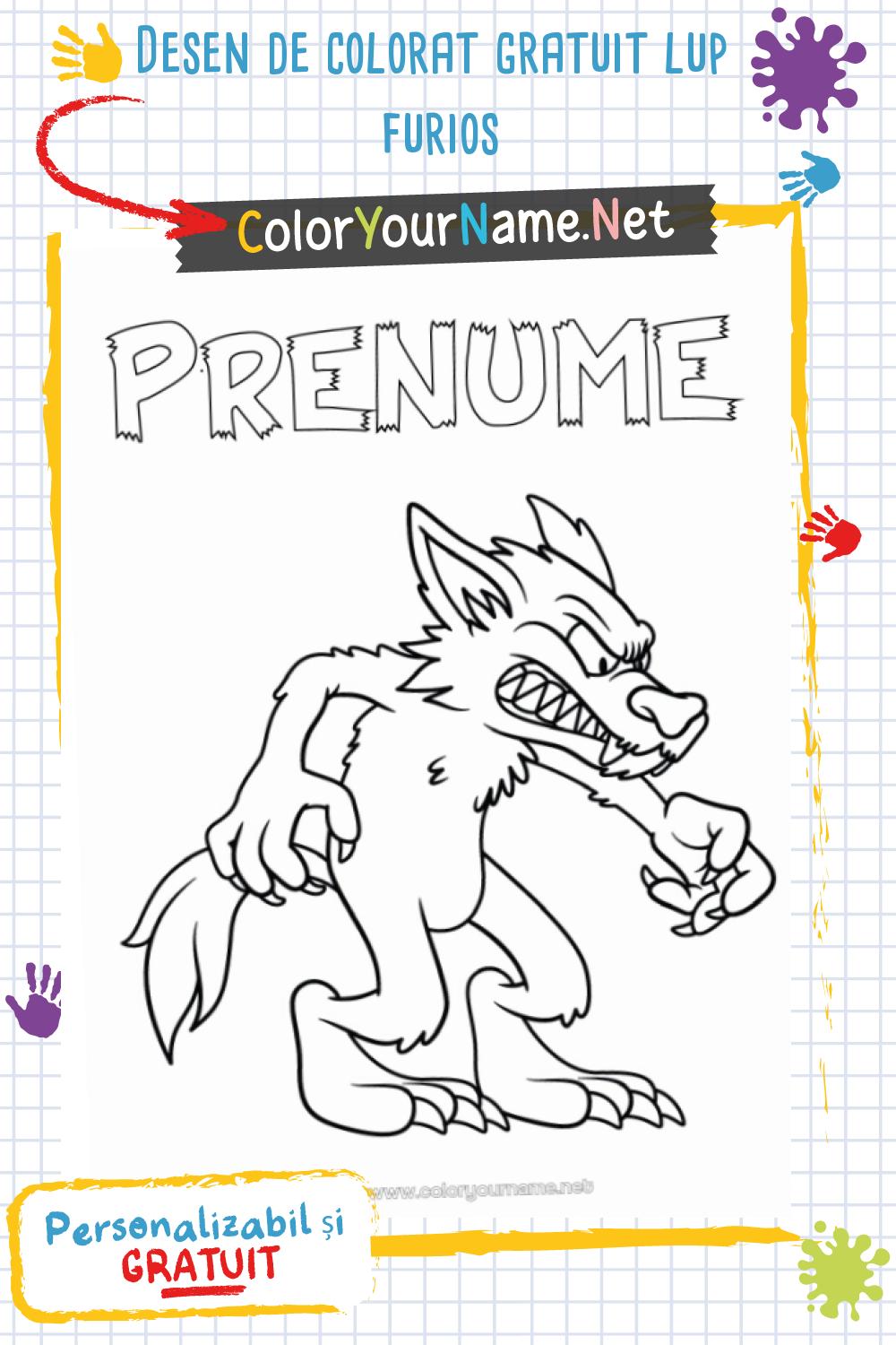 Desen de colorat gratuit lup furios