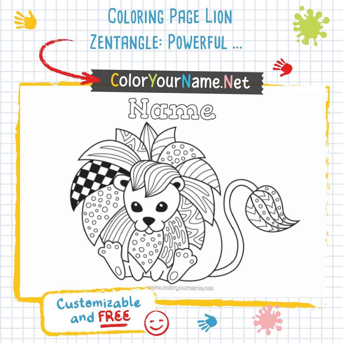 Coloring Page Lion Zentangle: Powerful and Detailed