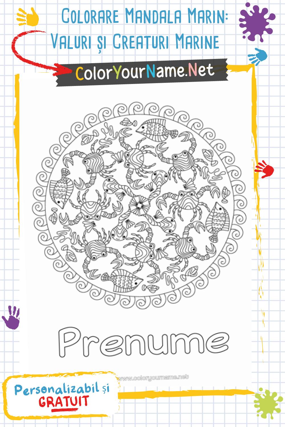 Colorare Mandala Marin: Valuri și Creaturi Marine