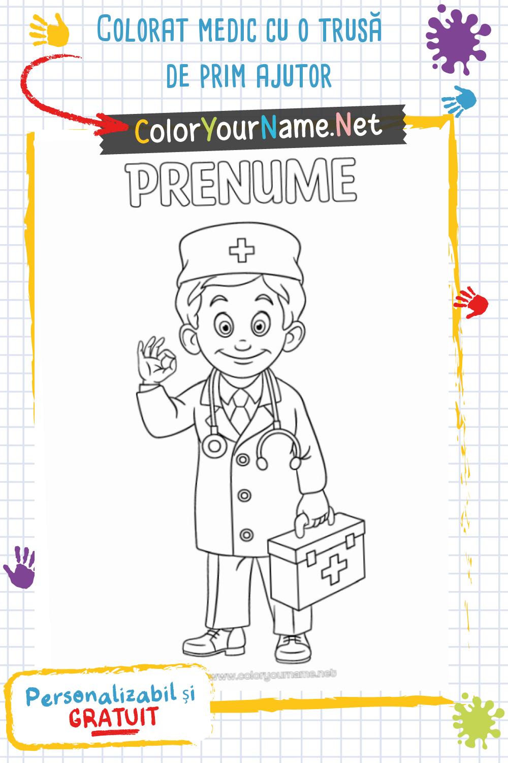 Colorat medic cu o trusă de prim ajutor