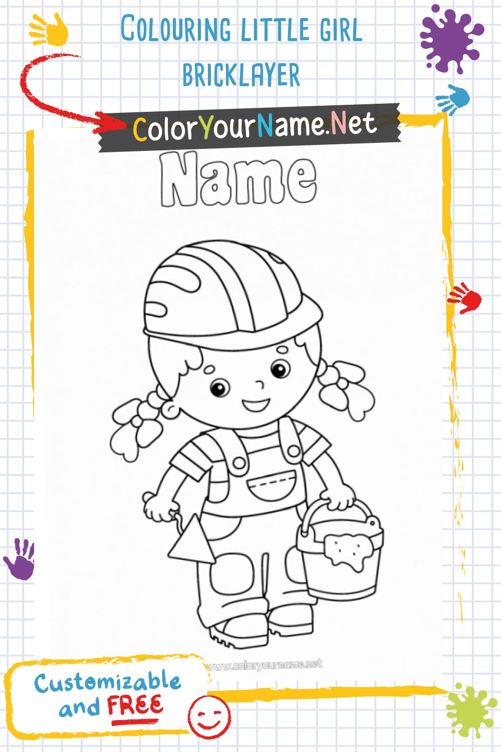 Colouring little girl bricklayer