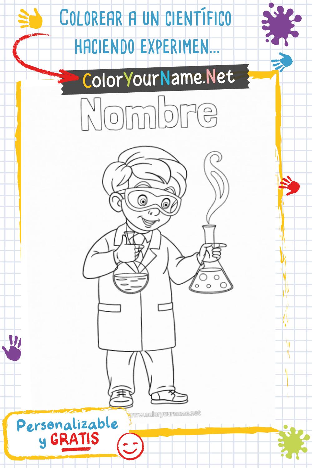 Colorear a un científico haciendo experimentos químicos