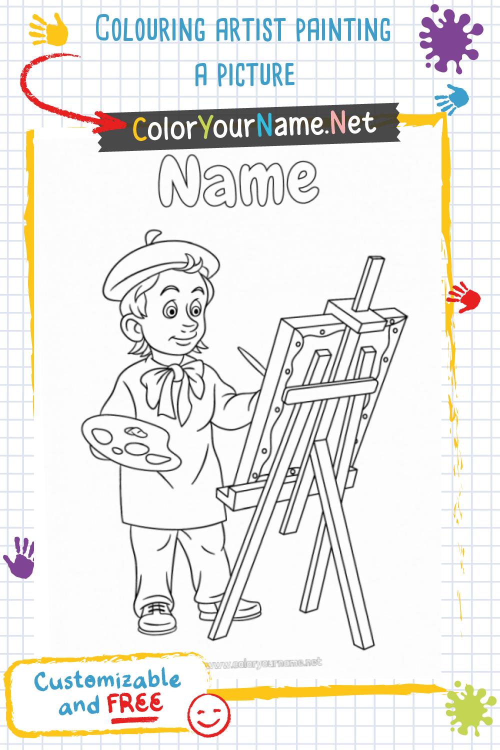 Colouring artist painting a picture