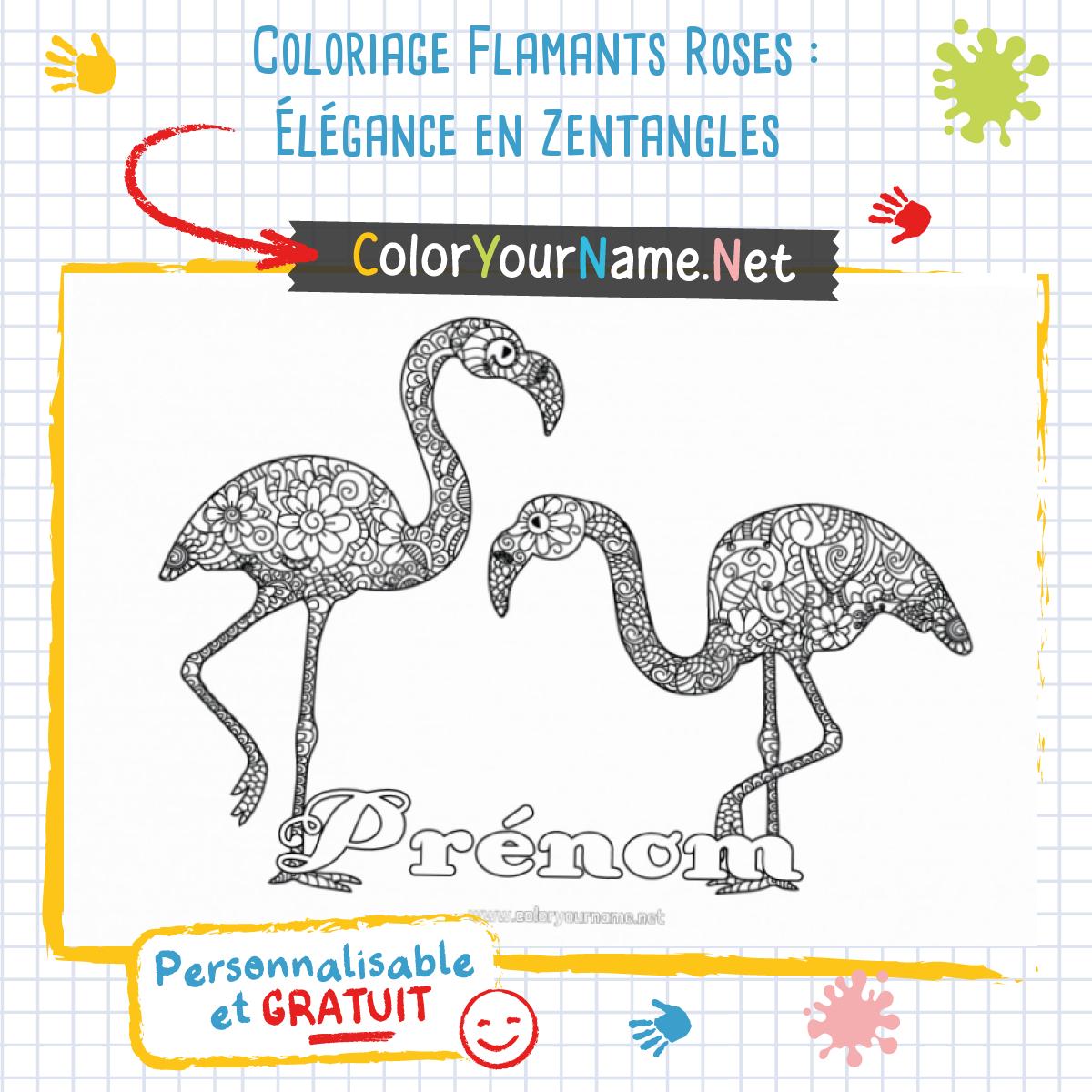 Coloriage Flamants Roses : Élégance en Zentangles