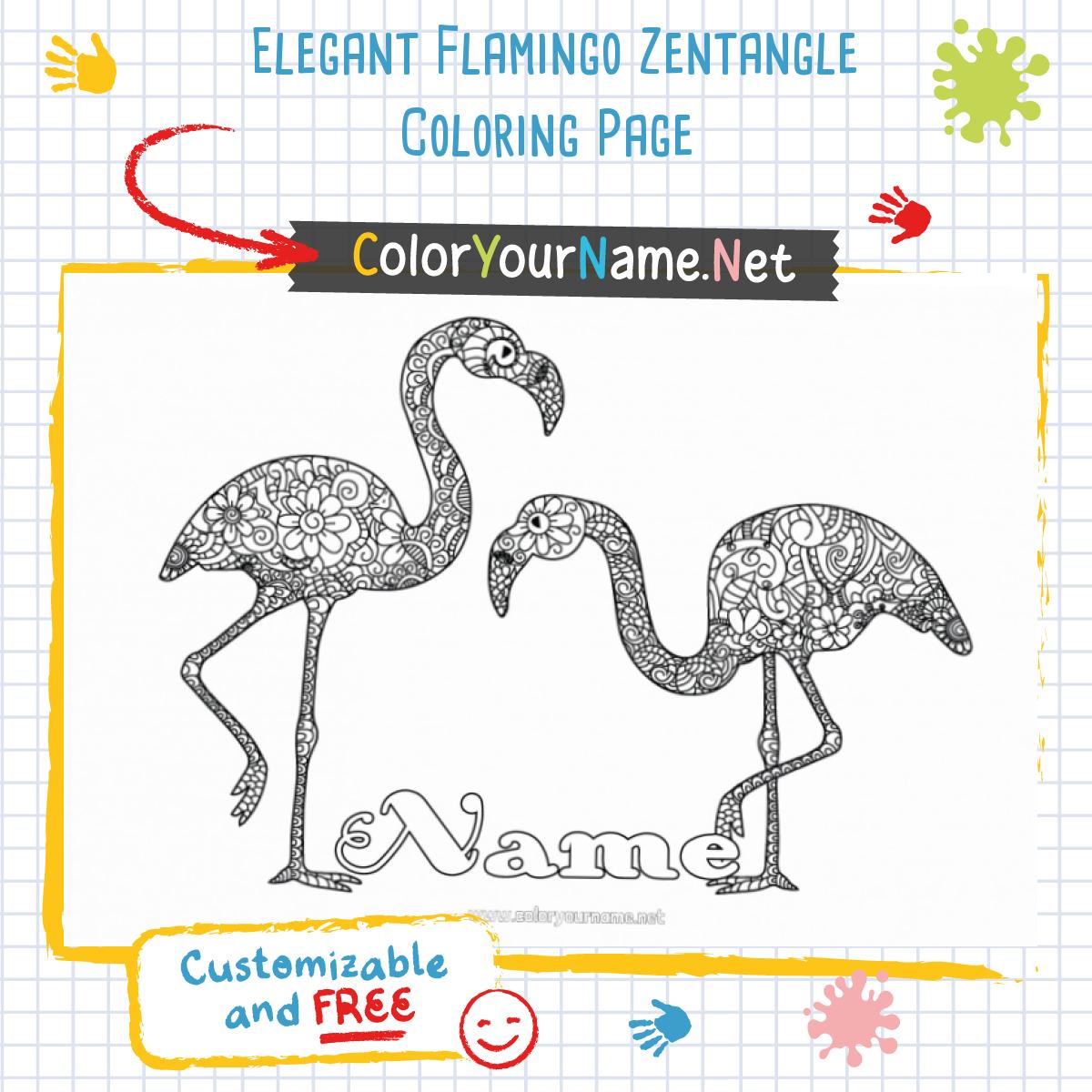 Elegant Flamingo Zentangle Coloring Page