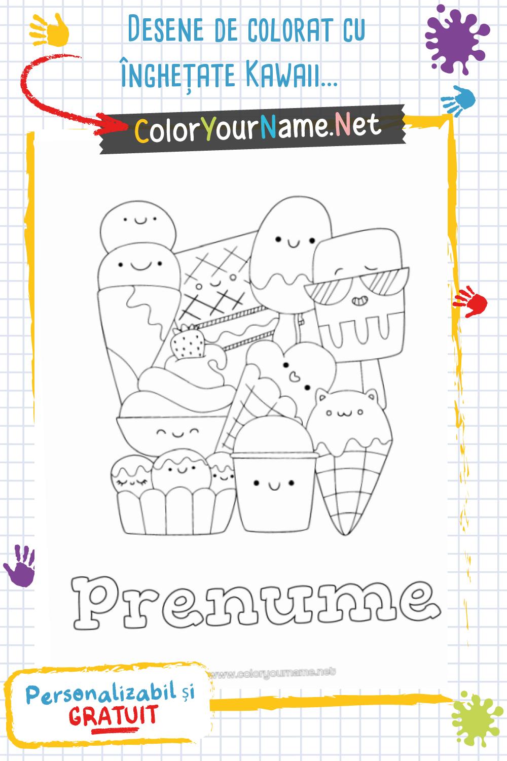 Desene de colorat cu înghețate Kawaii de tipărit