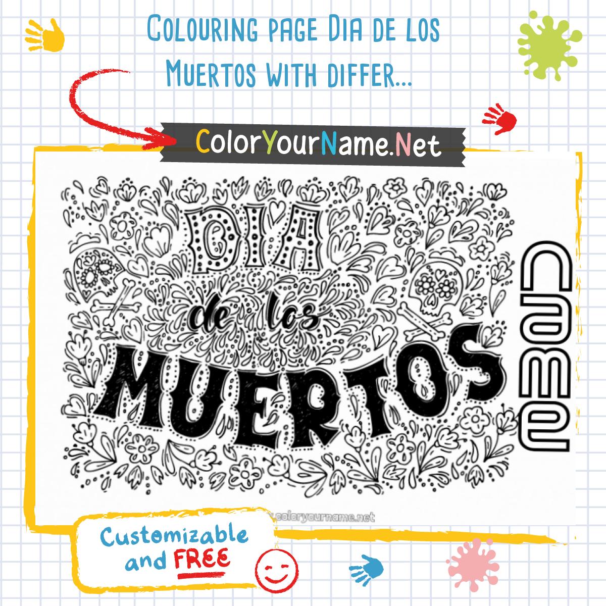 Colouring page Dia de los Muertos with different designs